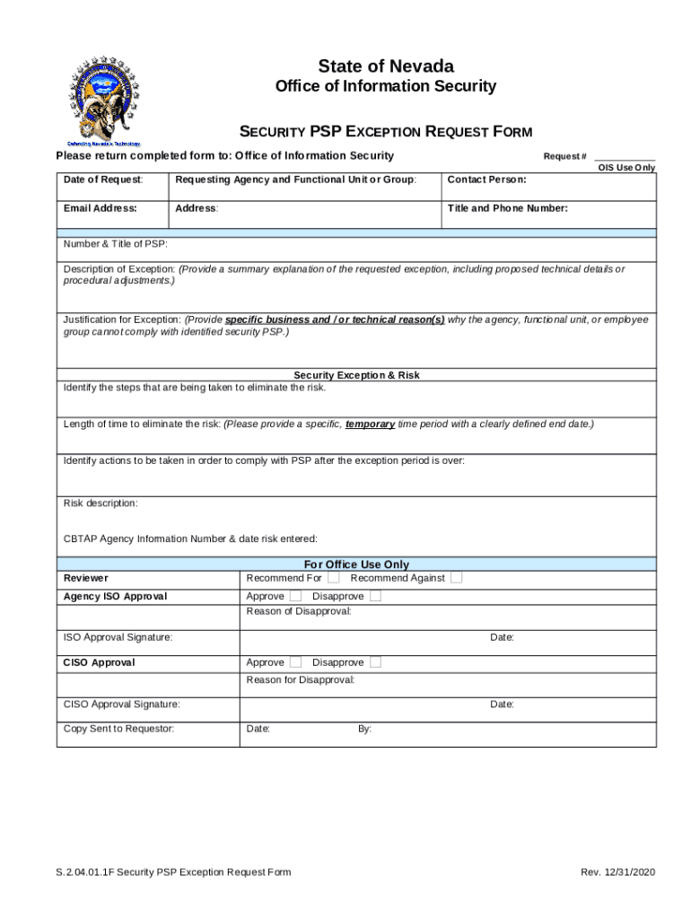 S.2.04.01.1F Security PSP Exception Request Doc Template | pdfFiller