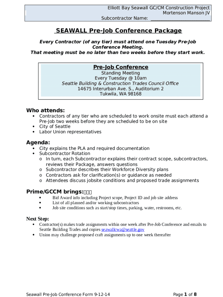 Pre-Job Conference Packages and Approved Waivers Elliott ... Doc ...