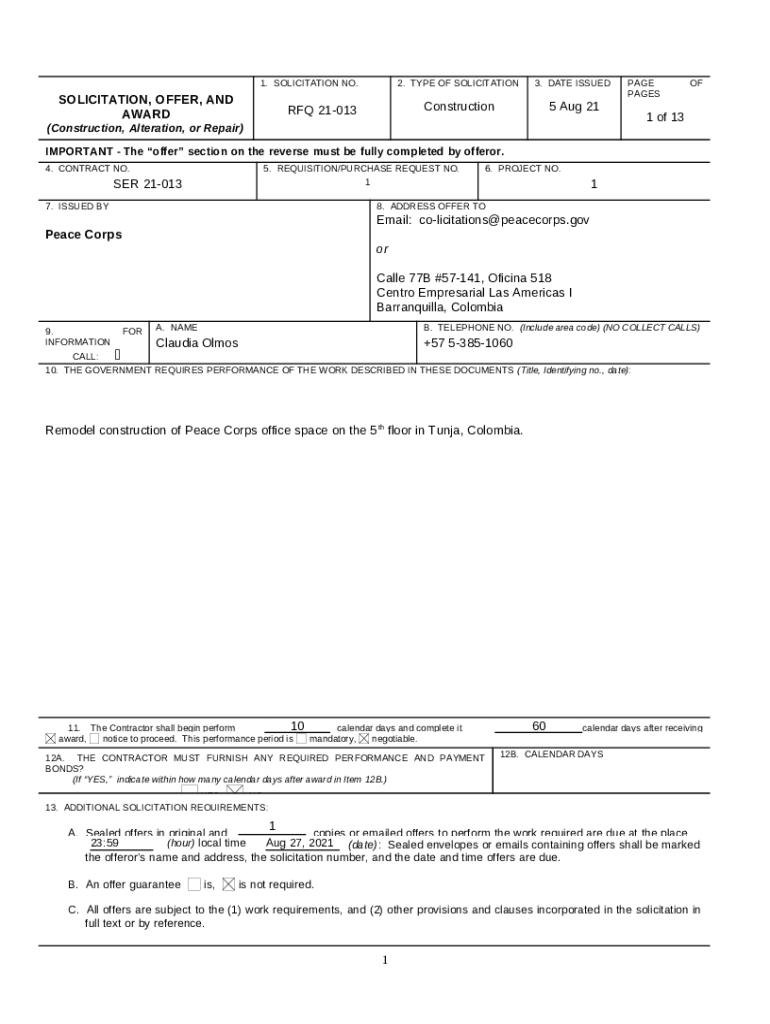Construction Contract Template Coversheet (SF 1442) Doc Template ...