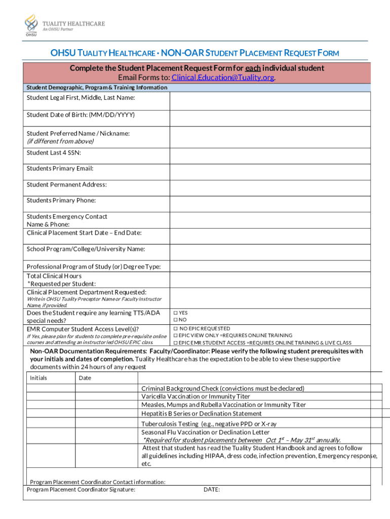 Fillable Online 2019-20NON-OAR Student Placement Request form Fax Email Print - pdfFiller