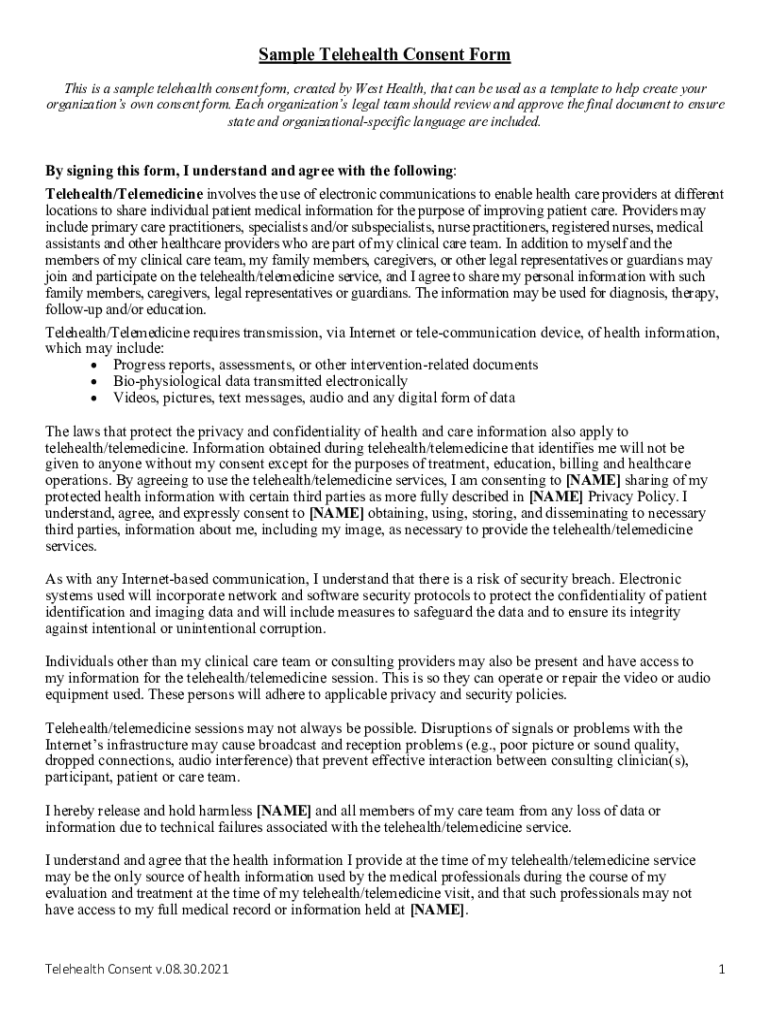 Fillable Online Sample Telehealth Consent Form Fax Email Print - pdfFiller