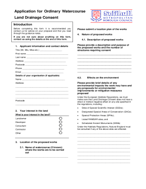 Fillable Online Application form - ordinary watercourse land drainage ...