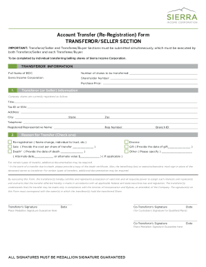 Fillable Online Account Transfer (Re-Registration) Form TRANSFEROR ...