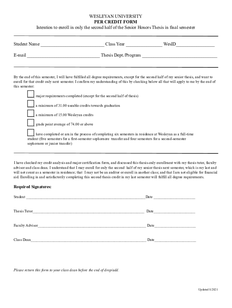 Fillable Online www.wesleyan.edustudentaffairsformsUseful Forms, Student Affairs/ Deans ...