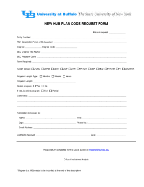 Fillable Online New HUB Plan Code Request Form. New HUB Plan Code ...