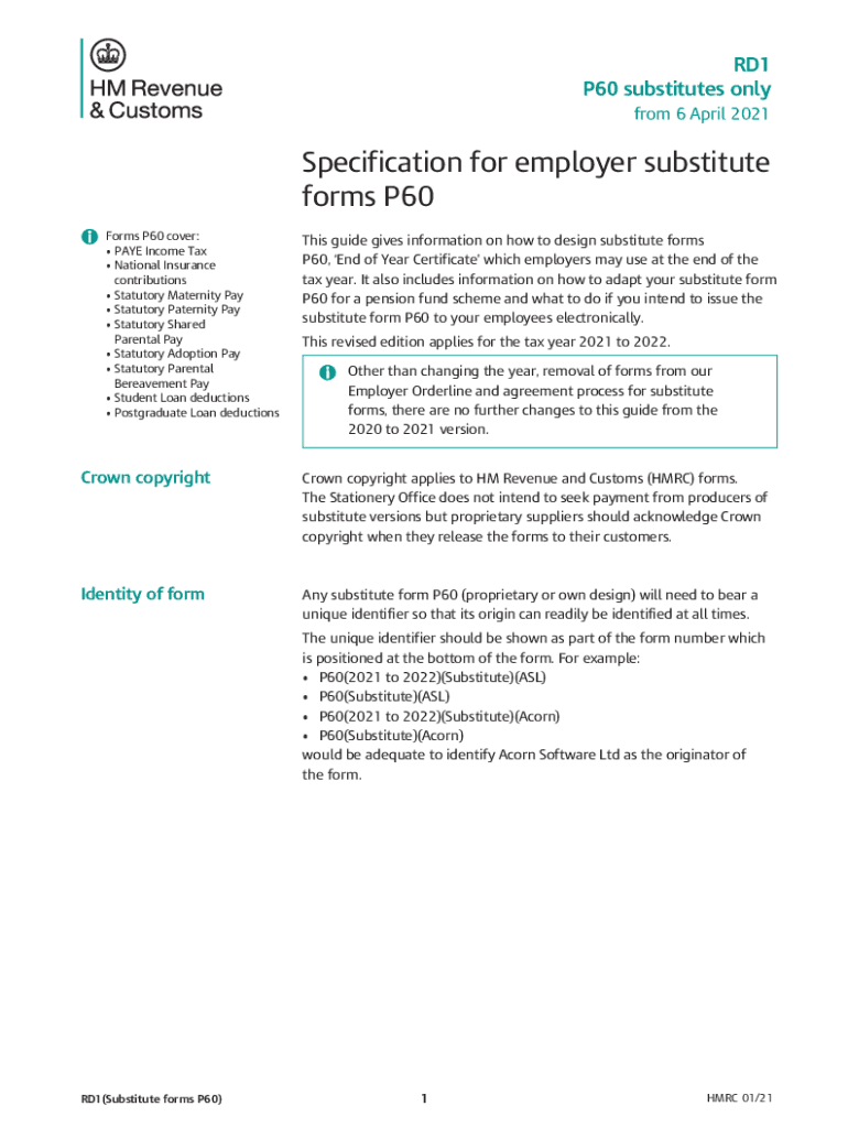 Fillable Online Specification For Employer Substitute Forms P60 - GOV ...