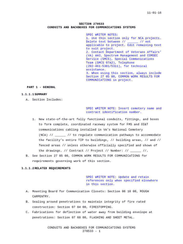 SECTION 270533 - CONDUITS AND BACKBOXES FOR COMMUNICATIONS SYSTEMS. NCA ...