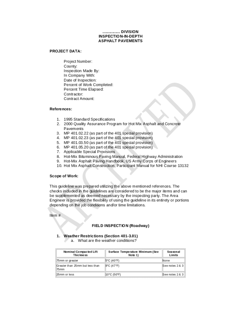 Division Inspection-In-Depth Asphalt Pavements - DocsBay Doc Template ...