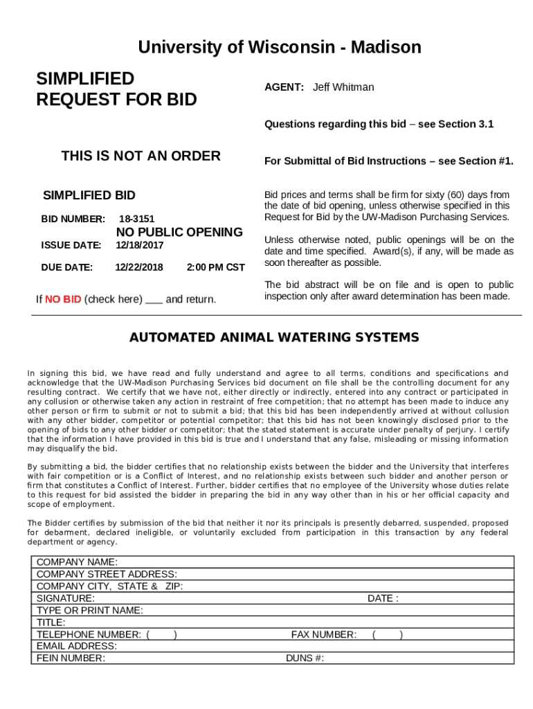 18-3151 Simplified Request for Bid Package Doc Template | pdfFiller