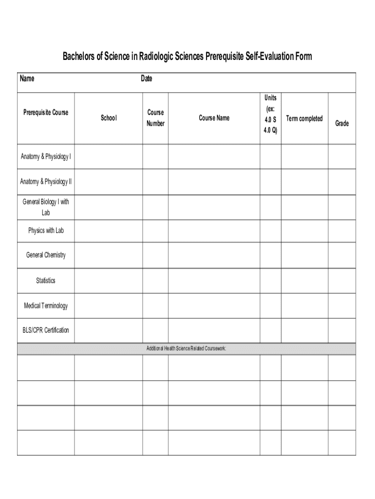 Fillable Online Rad Sci Prerequisite Self Evaluation Form.docx Fax ...