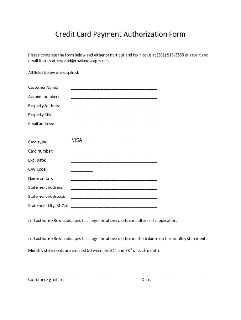 Fillable Online Fillable Credit Card Authorization Form Template Fax ...