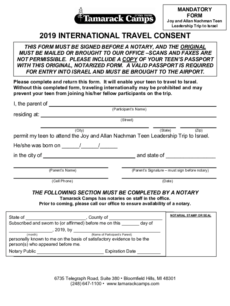 Fillable Online Joy and Allan Nachman Teen Leadership Trip to Israel ...