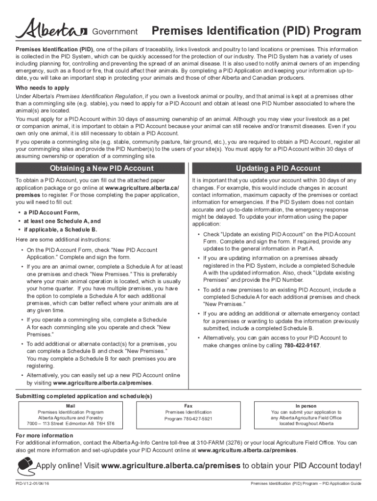 Fillable Online Alberta Premises Identification (PID) Program ...