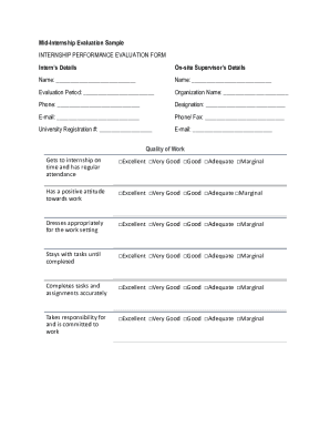 Fillable Online IN Site Supervisor Evaluation of Internship Form: Easy ...