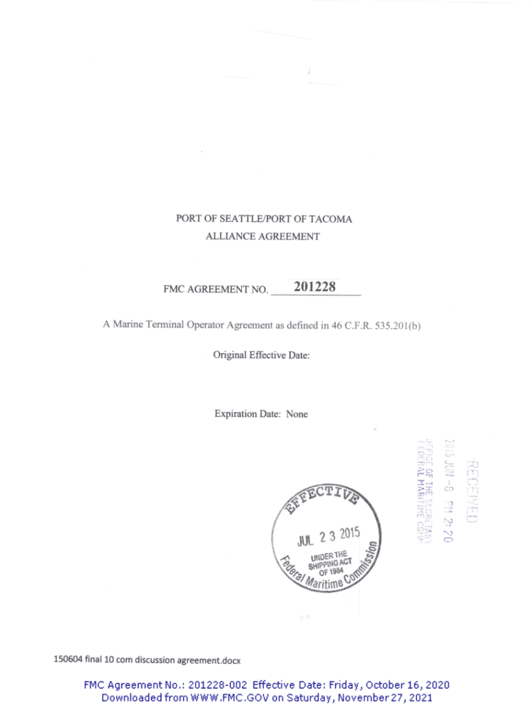 Fillable Online www2 fmc PORT OF SEATTLE/PORT OF TACOMA ALLIANCE AGREEMENT ... Fax Email Print ...