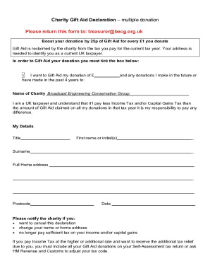 Fillable Online Charity Gift Aid Declaration multiple donation - BECG ...