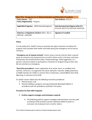Fillable Online Policy Title: Emergency Use of Manual Restraints and ...