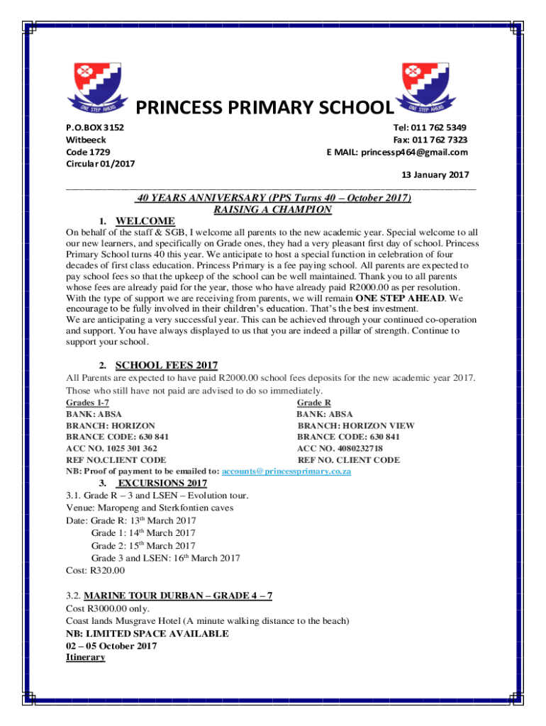 Fillable Online pps principal cornerPrincess Primary School Fax Email Print - pdfFiller