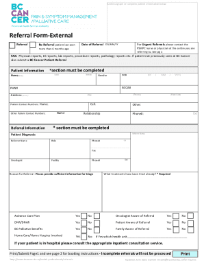 Fillable Online Referral Form-External - BC Cancer Fax Email Print ...