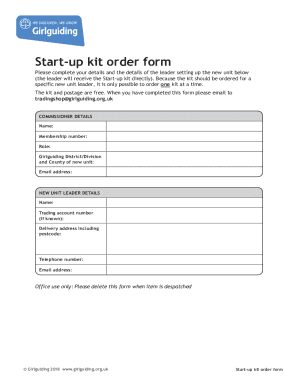 Fillable Online New Unit Start-Up Kit Order Form - Girlguiding Fax ...