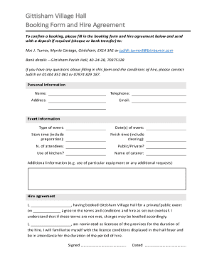 Fillable Online gittisham org Gittisham Village Hall Booking Form and ...