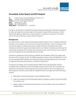 Fillable Online dnr wi Immediate Action Report and NFA Request Fax ...