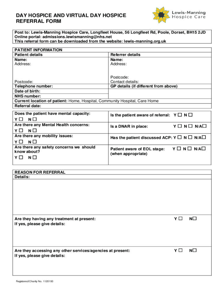 Fillable Online DAY HOSPICE AND VIRTUAL DAY HOSPICE REFERRAL FORM Fax ...