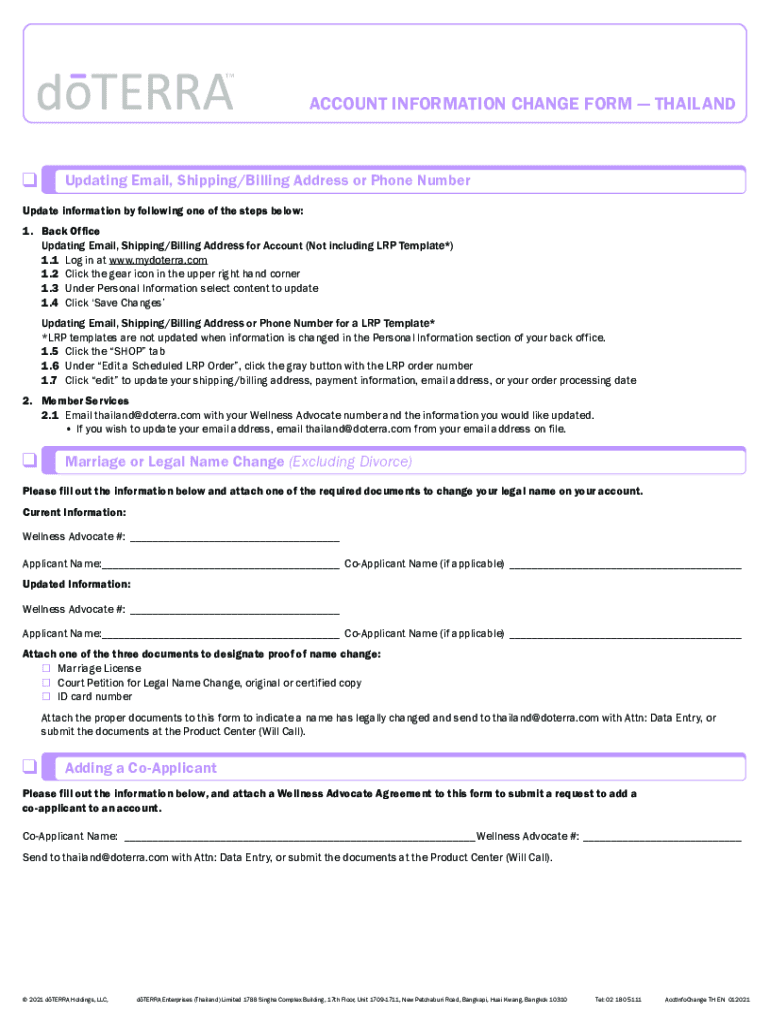 Fillable Online account information change form thailand - doTERRA Fax Email Print - pdfFiller