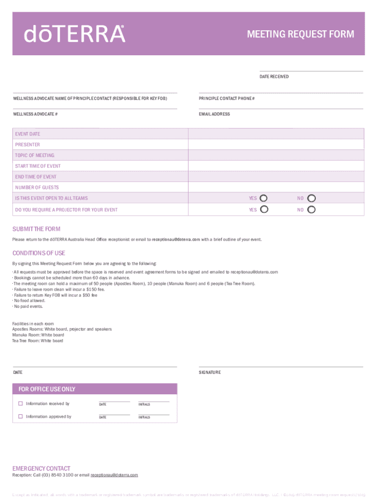 Fillable Online MEETING REQUEST FORM - doTERRA Fax Email Print - pdfFiller