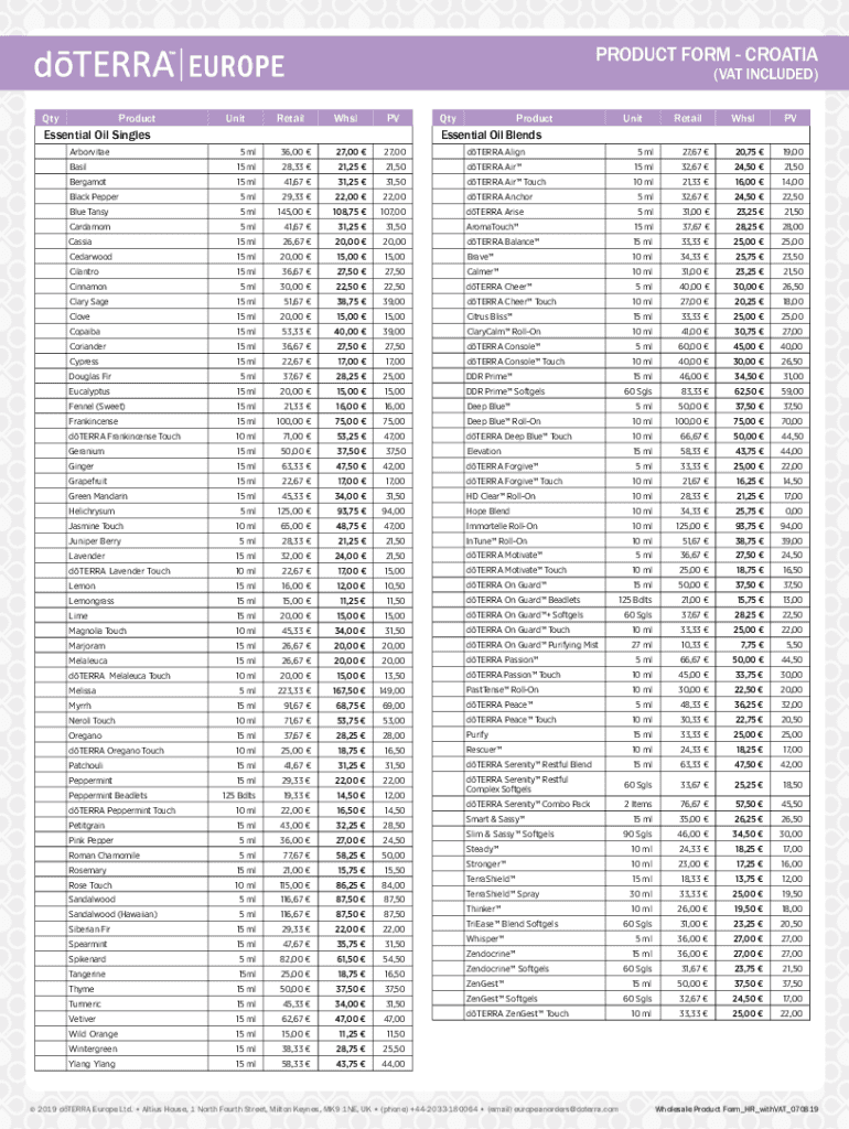 Fillable Online Fillable Online EUROPE PRODUCT FORM - EUROS (VAT NOT ...