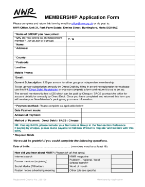 Fillable Online nwr org MEMBERSHIP Application Form - nwr.org.uk Fax ...