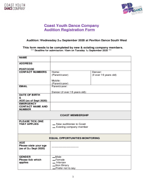Fillable Online Coast Youth Dance Company Audition Registration Form ...
