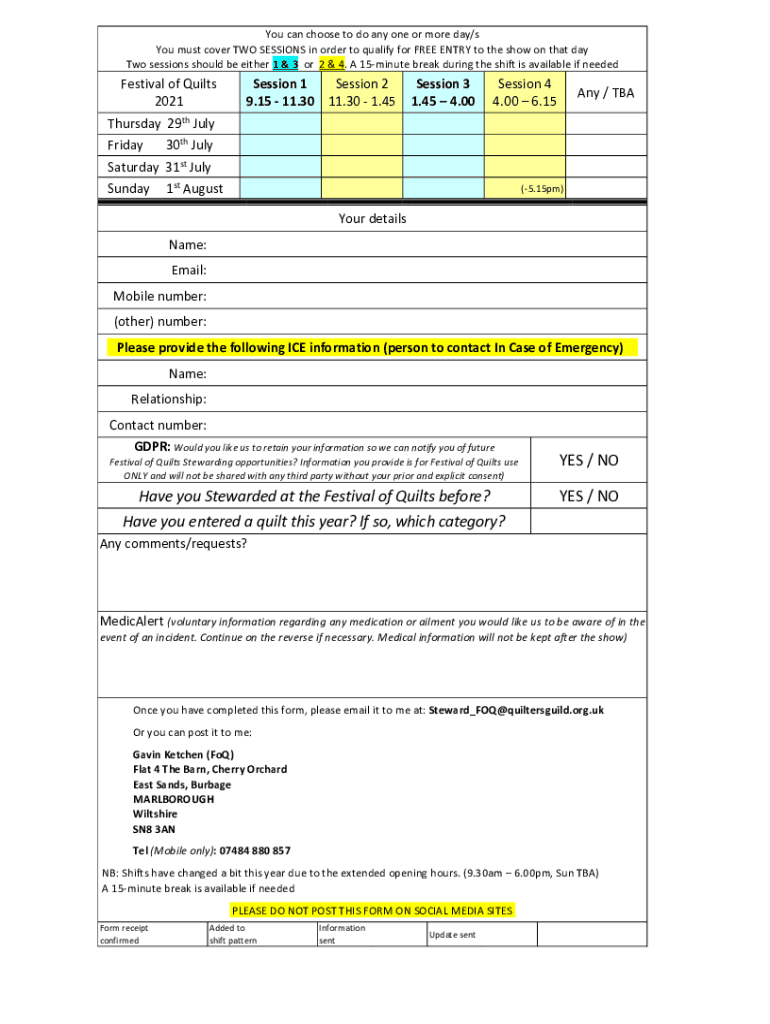 Fillable Online FOQ Stewards Application Form 2021 - Copy Fax Email ...
