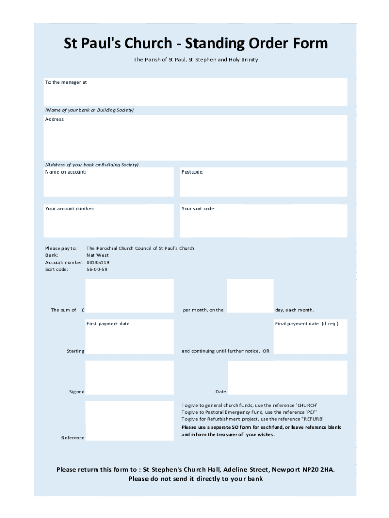 Fillable Online Standing Order template by Pilrig St. Paul's Church ...