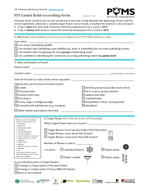 Fillable Online FIT Count field recording form Count...FIT Count field ...