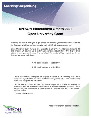 Fillable Online Learning Grant Application Form - UNISON National Fax ...