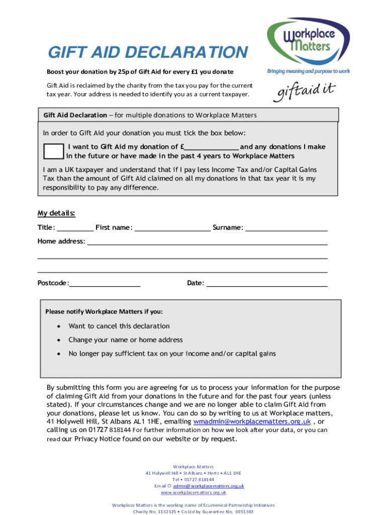 Fillable Online GIFT AID DECLARATION - waterwayschaplaincy.org.uk Fax ...
