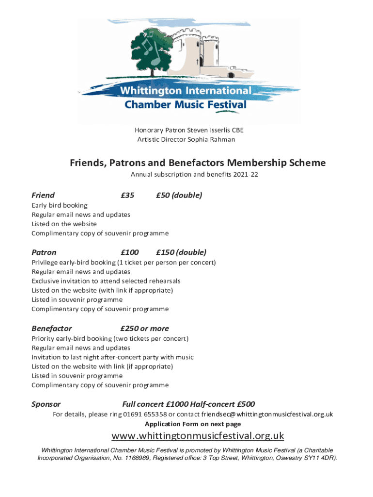 Fillable Online Friends, Patrons and Benefactors Membership Scheme Fax ...