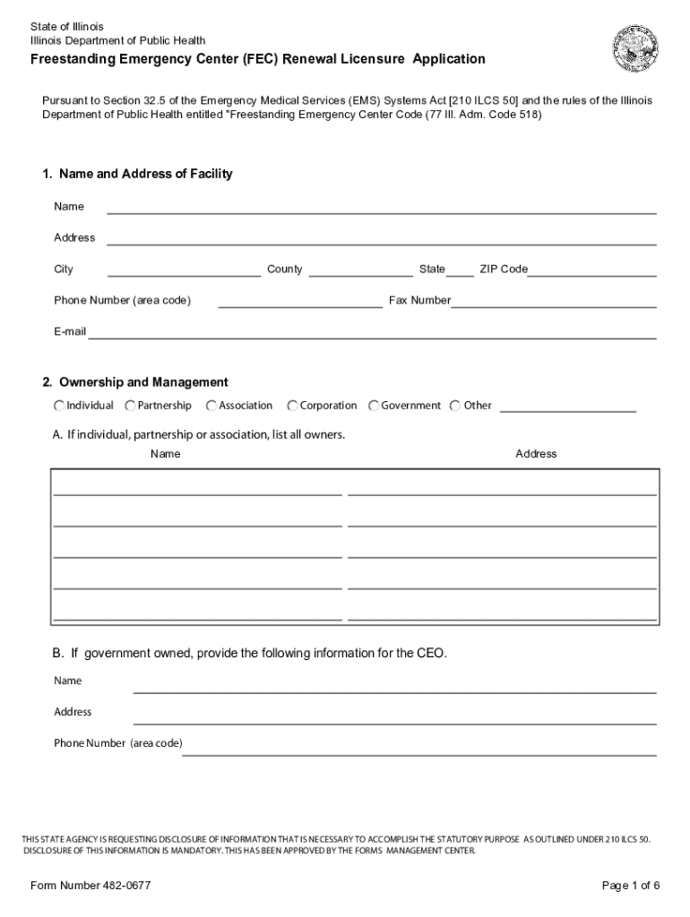 Fillable Online Form 482-0662 "Freestanding Emergency Center (FEC ...
