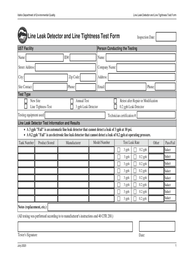 Fillable Online www2 deq idaho Line Leak Detector and Line Tightness ...