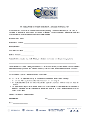 Fillable Online AIR AMBULANCE SERVICE MEMBERSHIP AGREEMENT APPLICATION ...