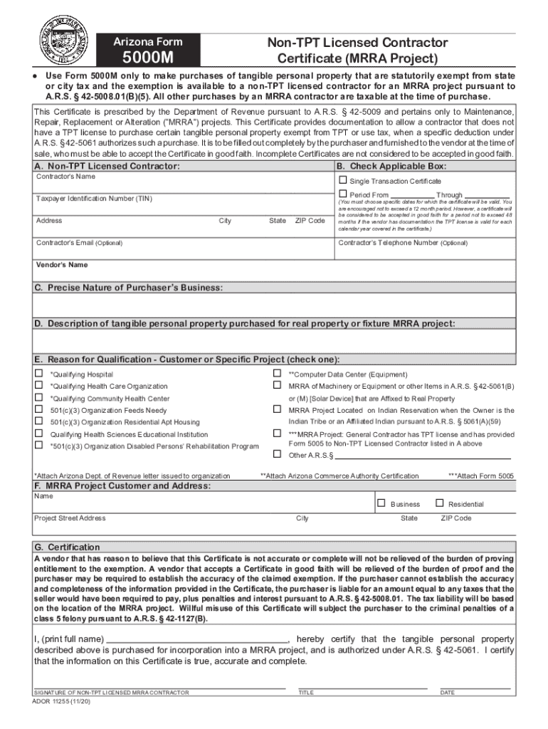 Fillable Online Form 5000M - Arizona Department of Revenue Fax Email ...