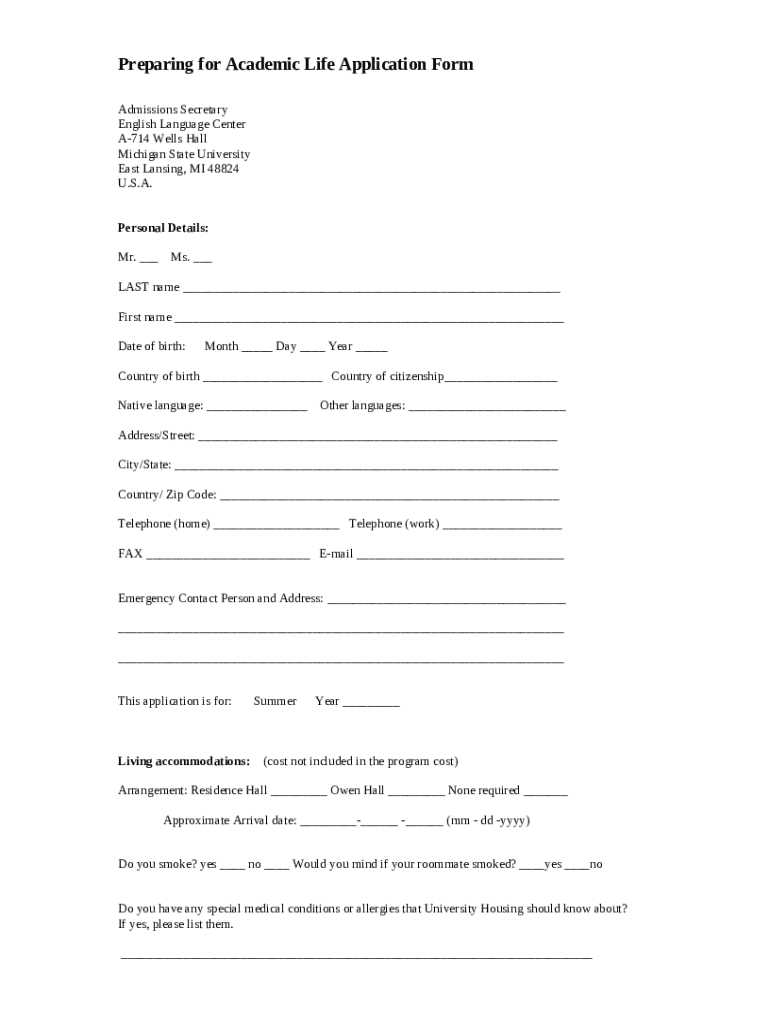 Eurocentres Preparing for Academic Life Application - elc msu Doc ...