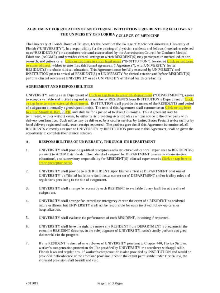 AGREEMENT FOR ROTATION OF AN ... - University of Florida - gme med ufl ...