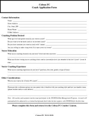 Fillable Online All Star Coaching ApplicationTemecula Valley Soccer ...