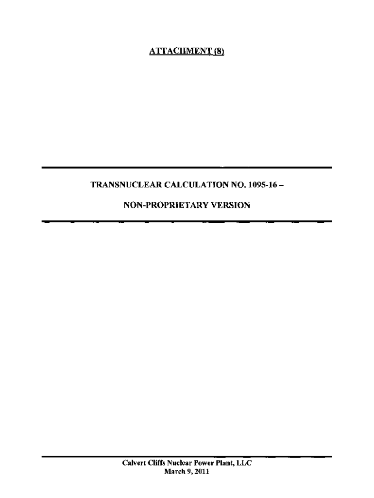 Fillable Online ATTACHMENT (8) TRANSNUCLEAR CALCULATION NO. 1095-16 ...