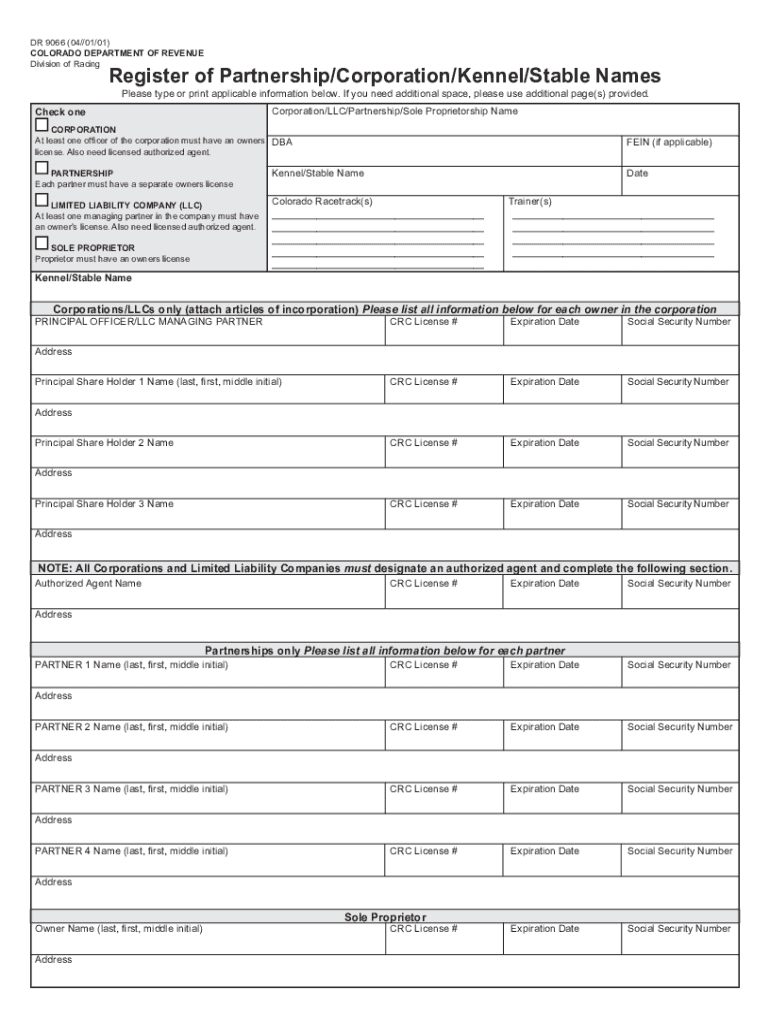 Fillable Online Register of Partnership/Corporation/Kennel/Stable Names ...