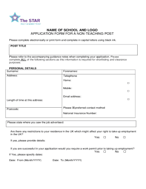 Fillable Online NAME OF SCHOOL AND LOGO APPLICATION FORM FOR A NON ...