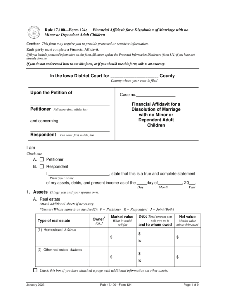 Fillable Online 17.124. Financial Affidavit for a Dissolution of ...
