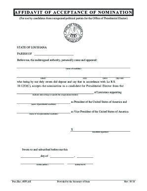 Fillable Online AFFIDAVIT OF ACCEPTANCE OF NOMINATION Fax Email Print ...